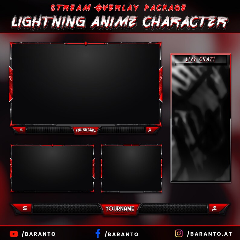 Animated Anime Lightning Blasts Twitch Overlay Package Custom Names ...