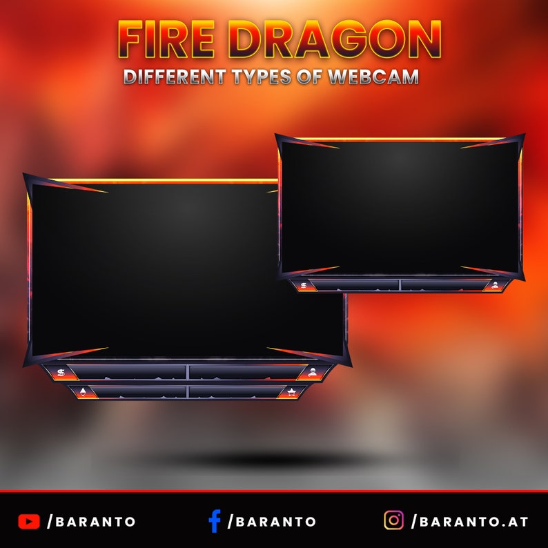 Animated Fire Dragon Twitch Webcam Facecam Border Instant Download ...