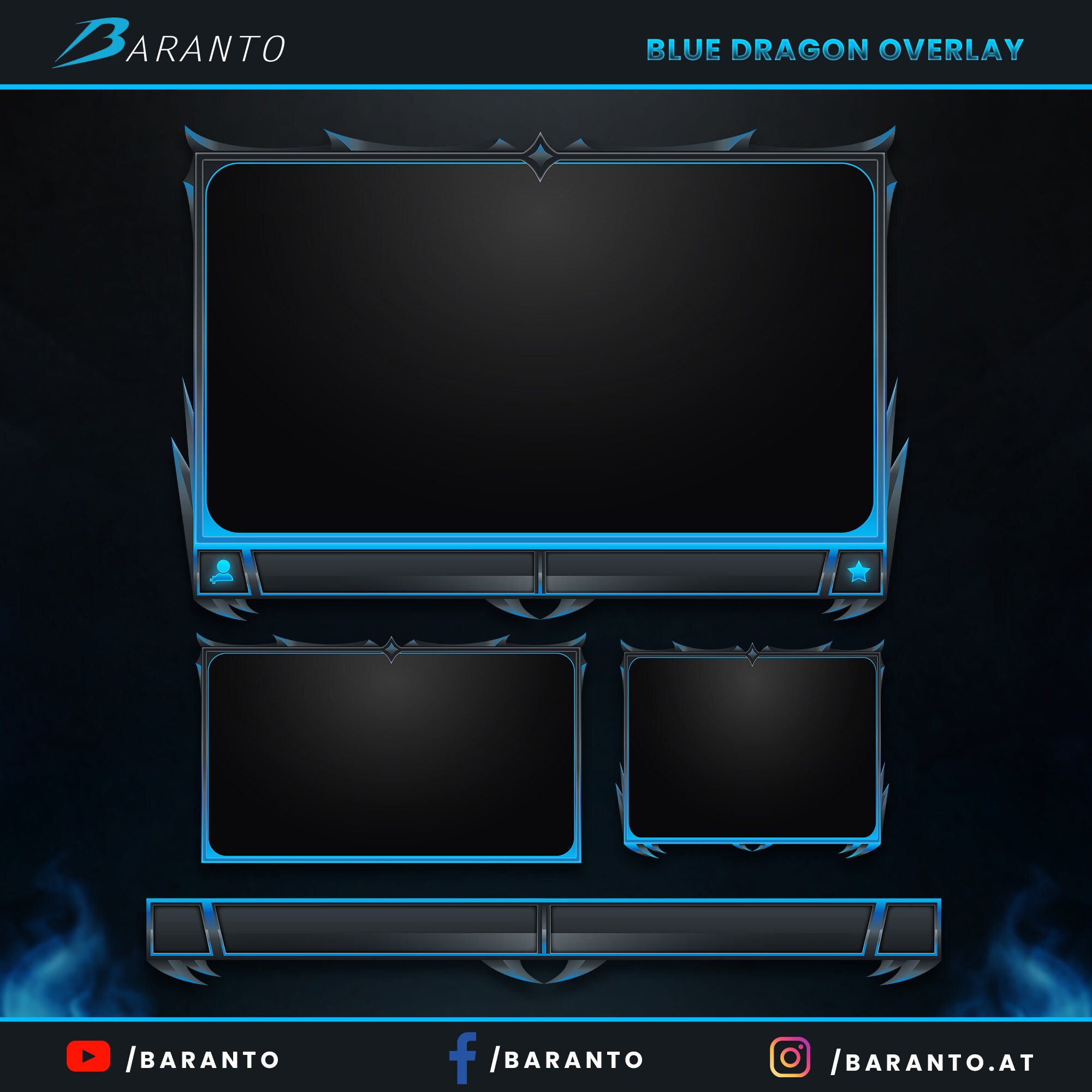 Animated Blue Dragon Overlay Twitch Package Custom Names Instant ...