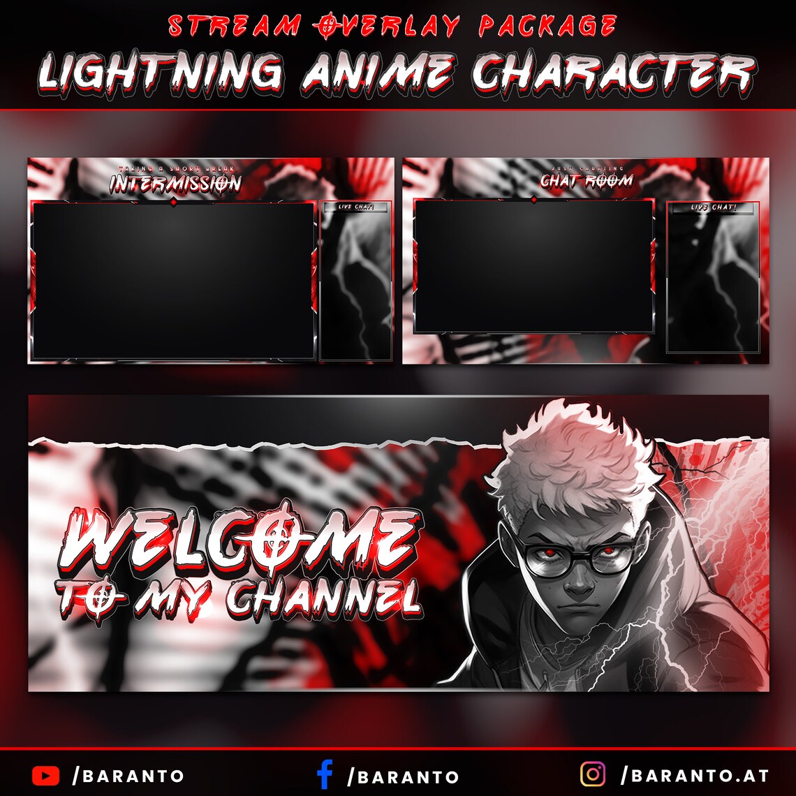 Animated Anime Lightning Blasts Overlay Twitch Package | Instant ...