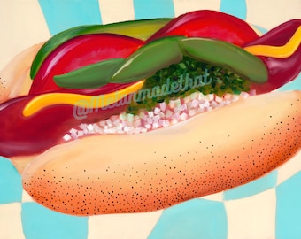 Chicago Style Hot Dog Art Print, 3 Color Options, Chicago Art, Hot Dog ...
