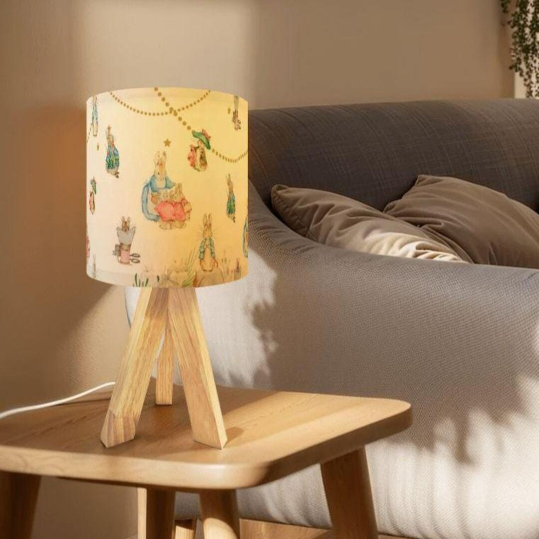 Peter Rabbit Table Lamp – Linen Tripod Lamp for Nursery, Baby Room ...
