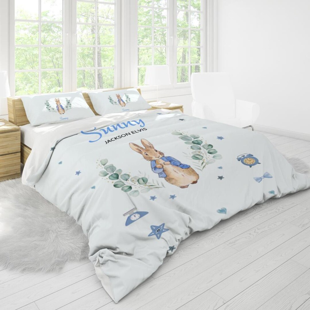 Peter Rabbit Personalized Duvet Cover Set - Blue Custom Bedding ...