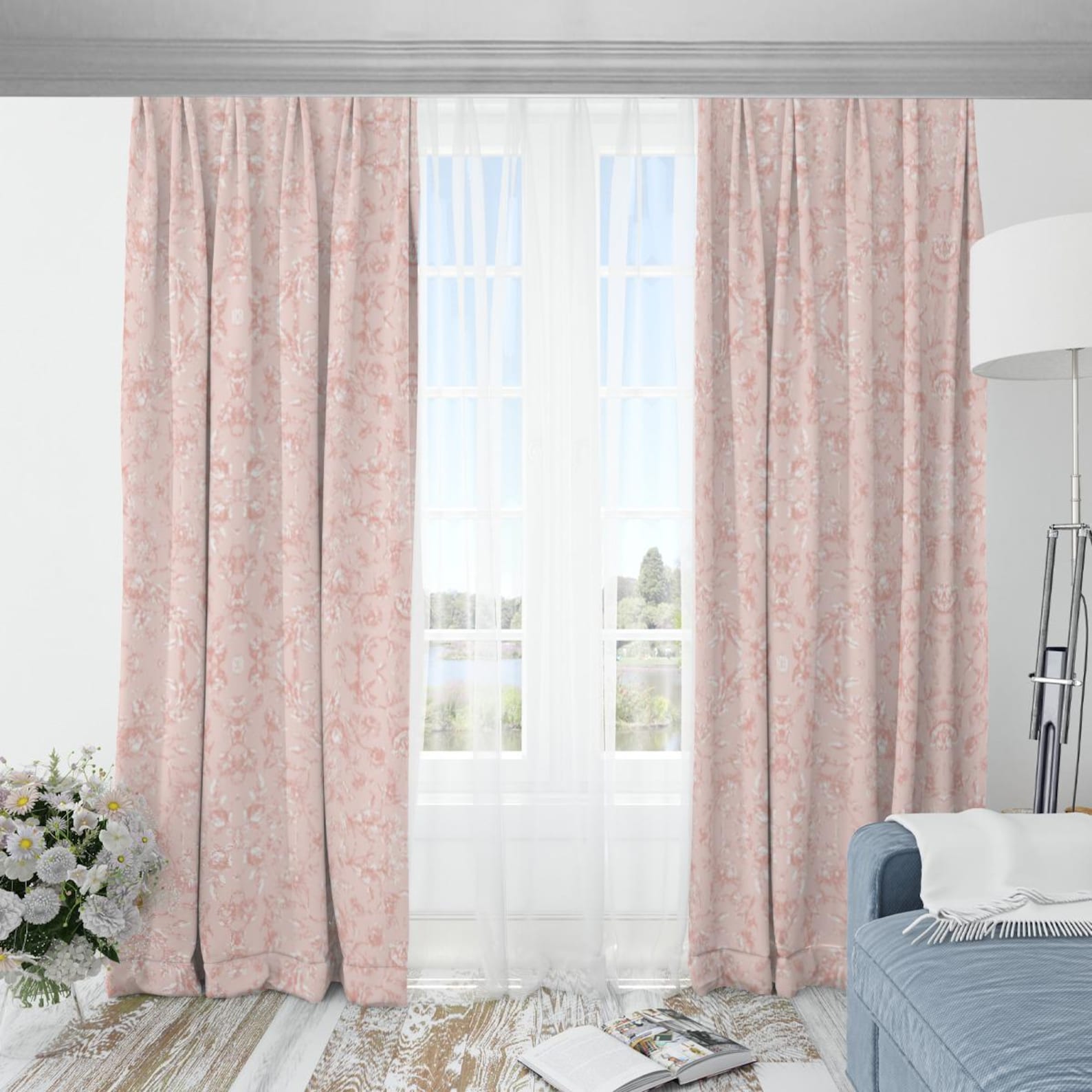 Pink Peony Floral Blackout Curtains, Chinoiserie Toile Drapes - Etsy