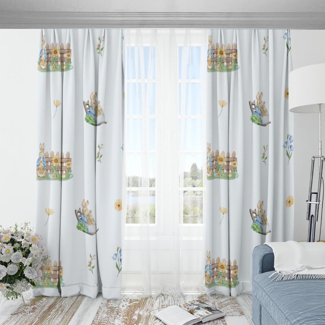 Peter Rabbit Blackout Curtains With Hooks - Kids Room Nursery Window ...
