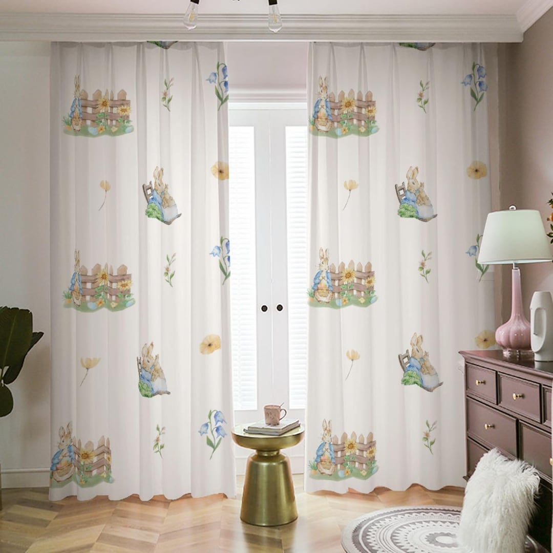 Peter Rabbit Blackout Curtains With Hooks for Kids Room Cute Nursery ...