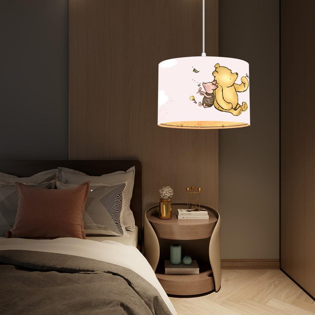 Winnie the Pooh Pendant Light – Linen Plug-in Lamp for Nursery or Kids ...