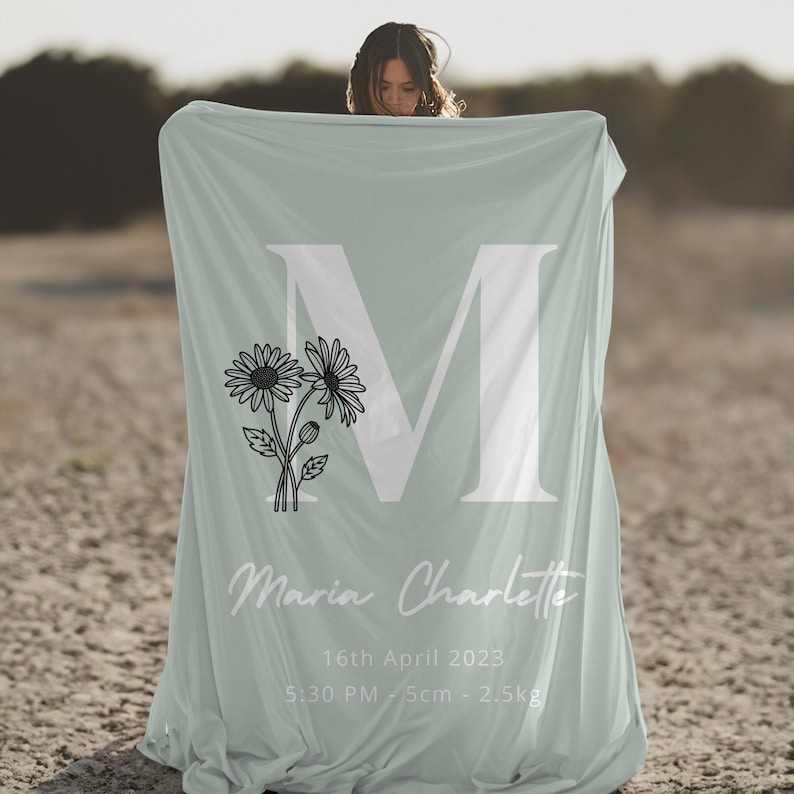 Name Blanket With Birth Flower, Personalized Name Blanket, Custom Name ...