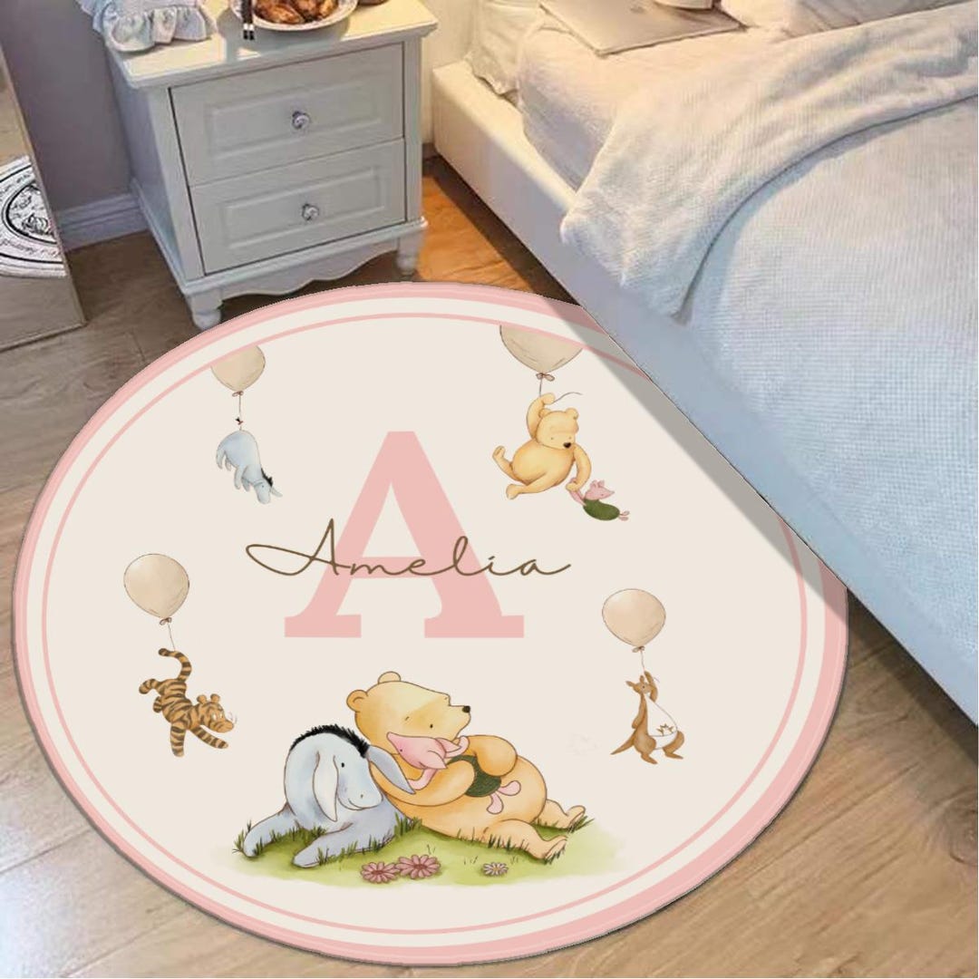 Custom Winnie the Pooh Nursery Rug With Baby Name, Pooh Bear Area Rug ...