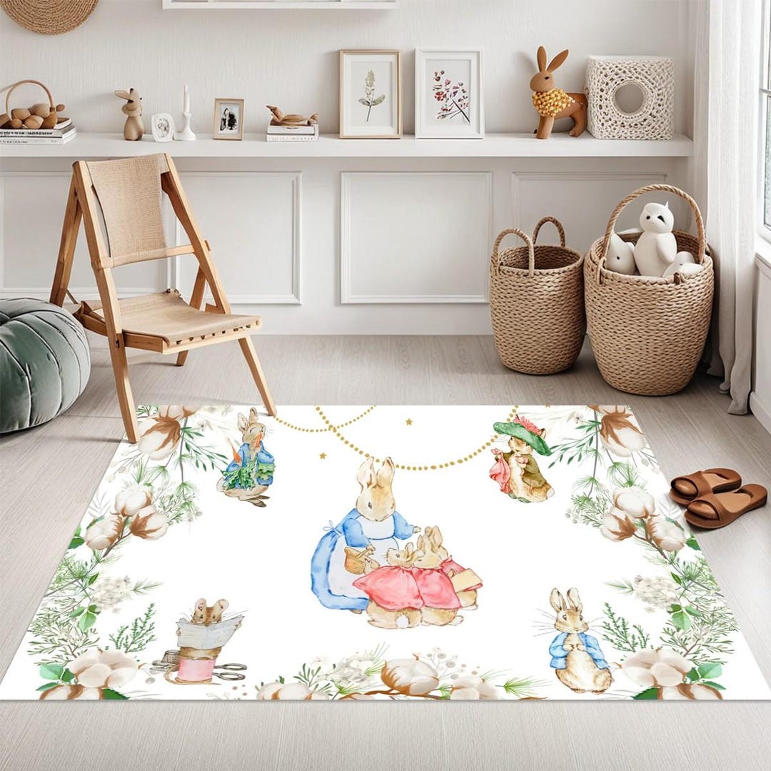 Peter Rabbit Rug - Washable Kids Nursery Carpet, Rectangular Cartoon ...