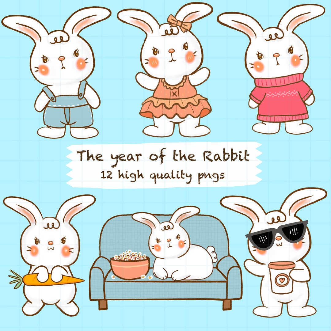 Buy Bunny Rabbit Clipart Set Clipart Commercial Use Cute Animal Online ...