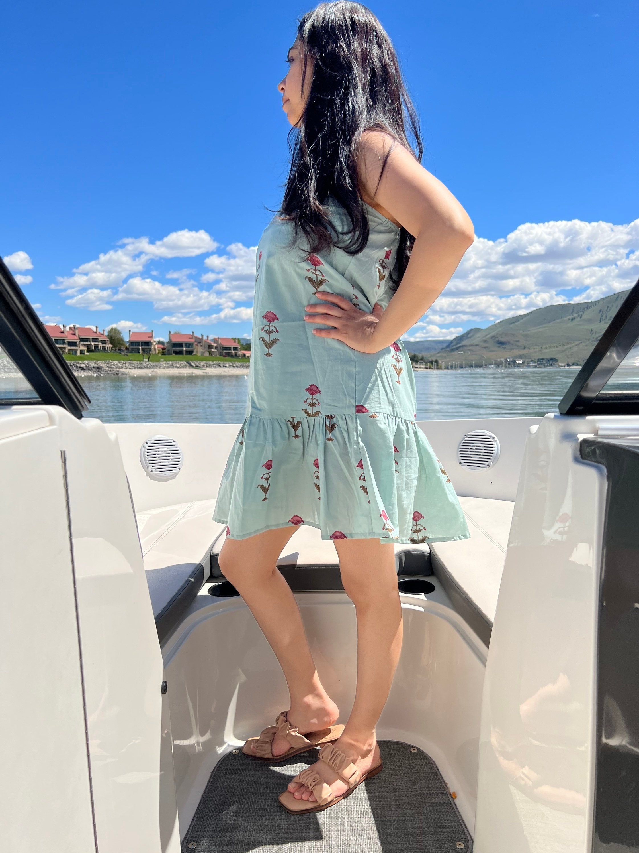 Sage Green Floral Mini Sundress| Block Print Dress|sun Dress for Women ...