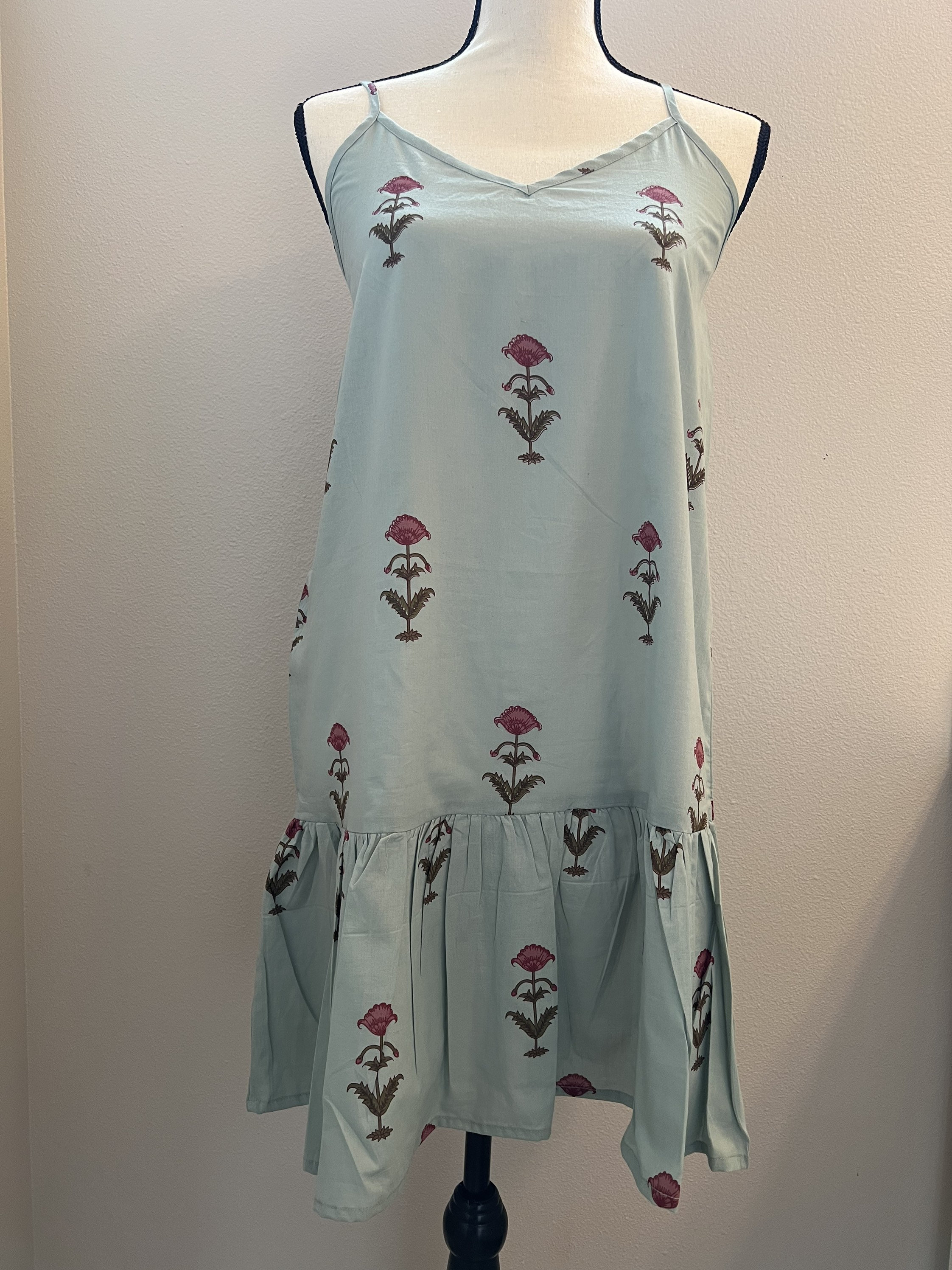 Sage Green Floral Mini Sundress Block Print Dresssun Dress for Women ...