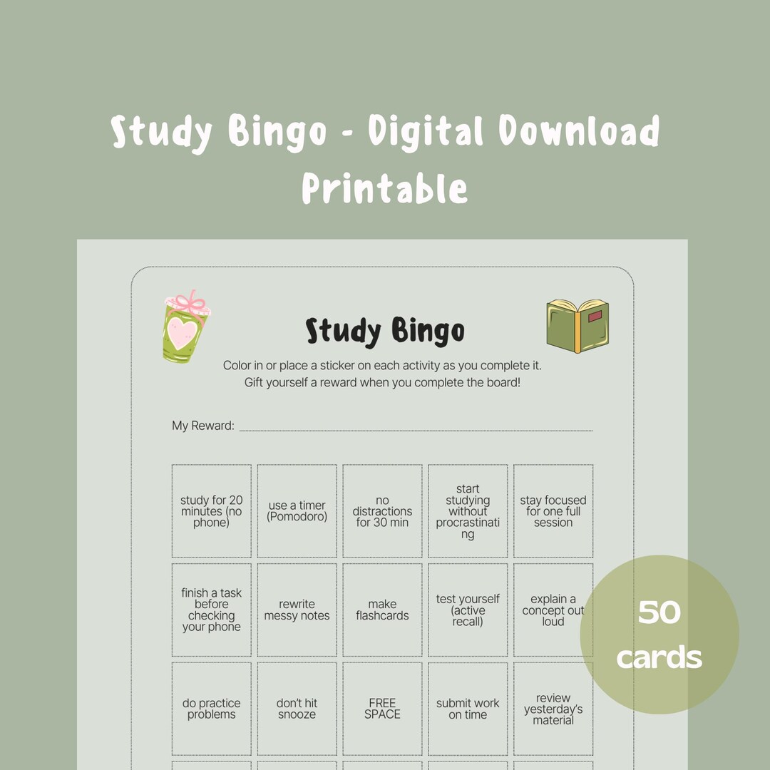 Study Bingo Printable | Academic Reset Challenge | Student Productivity ...
