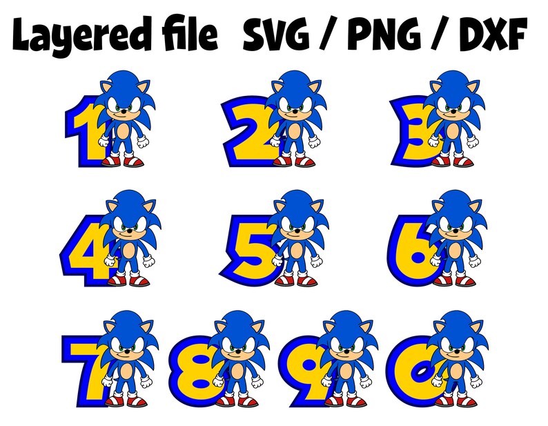 Sonic Svg Birthday Numbers Printable Clipart Sonic PNG Number - Etsy