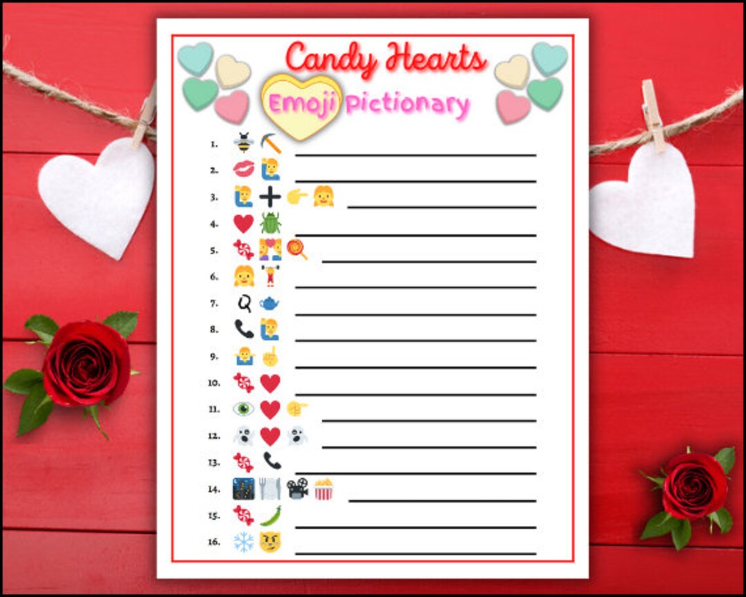 Valentine's Candy Hearts Emoji Pictionary Game | Fun Valentine's Day ...