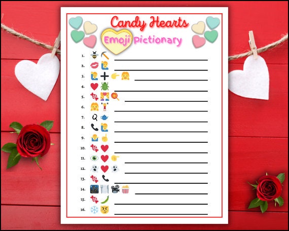 Valentine's Candy Hearts Emoji Pictionary Game | Fun Valentine's Day ...