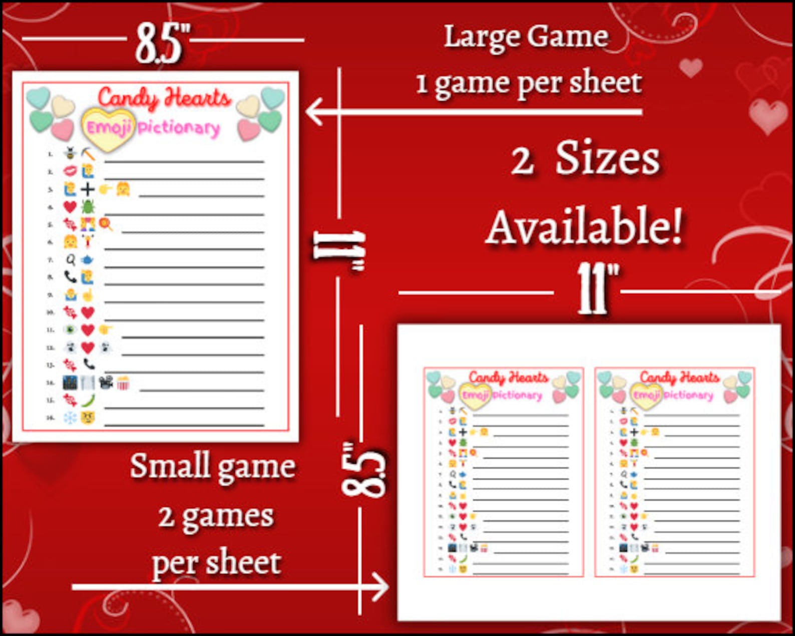 Valentine's Candy Hearts Emoji Pictionary Game Fun Valentine's Day ...