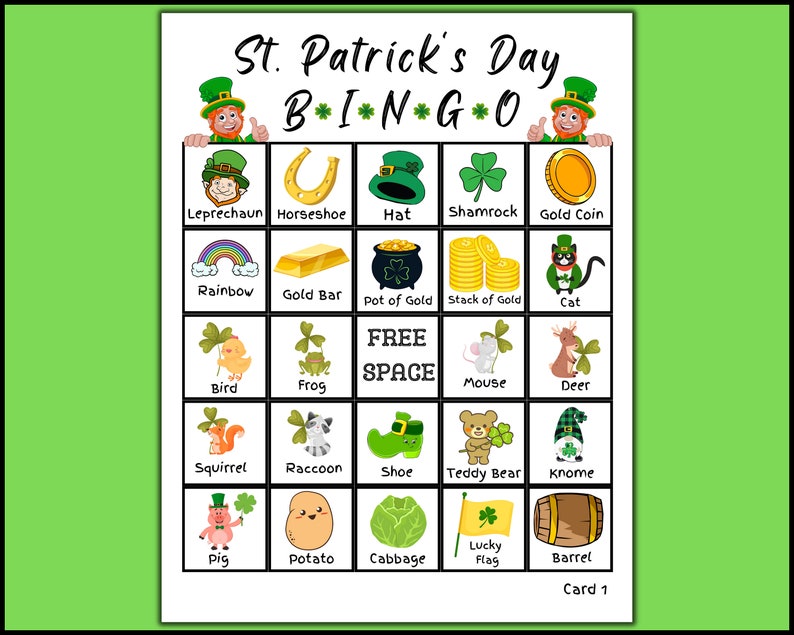Bingo Game for Kids, St Patrick's Classroom Game, St Patty's Bingo, St ...