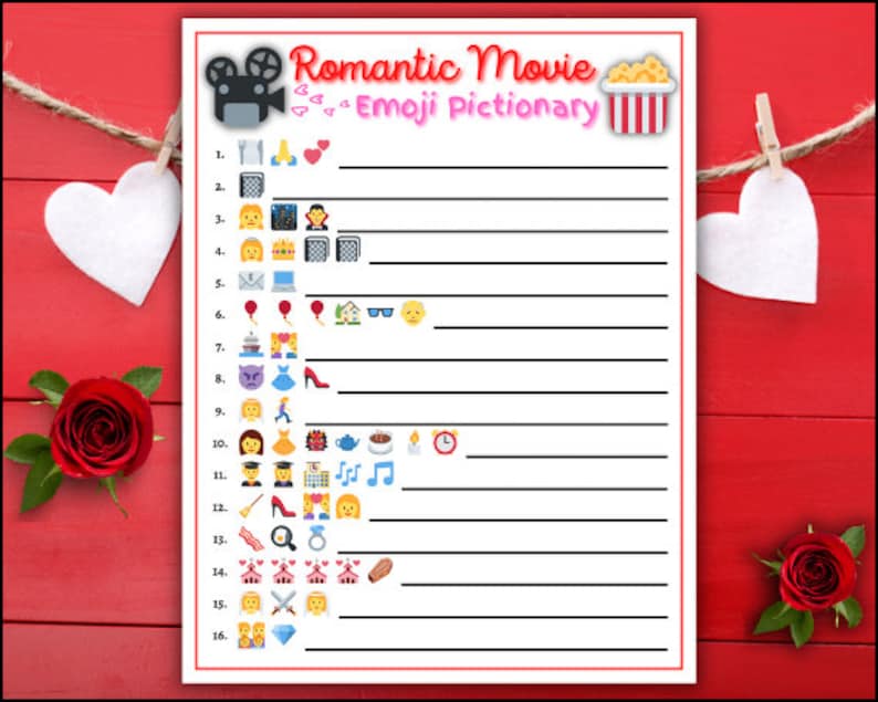 Valentine's Romantic Movie Emoji Pictionary Game | Fun Valentine's Day ...