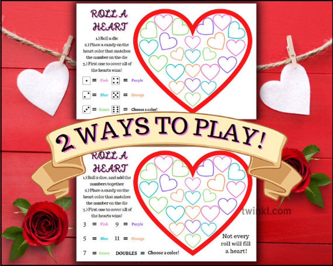 Valentine's Day Kids Rollin a Heart Game Printable | Heart Candy Dice ...