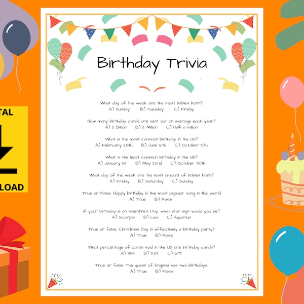 1st Birthday Trivia Game - Etsy