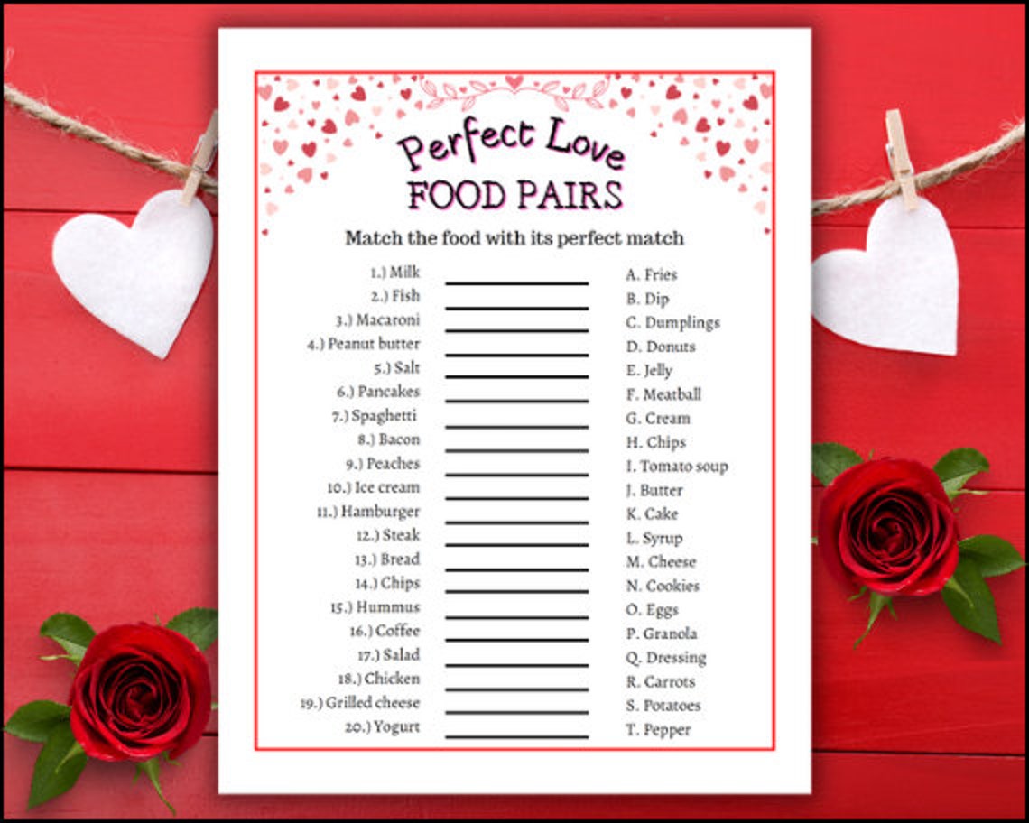 Perfect Love Food Pairs Valentine's Day Game | Valentine Printable ...