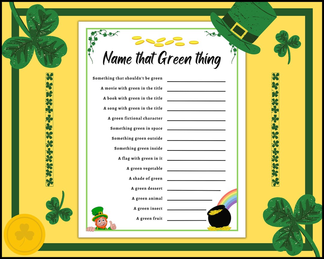St Patricks Day All Things Green/ Trivia Game/printable St Patricks Day ...