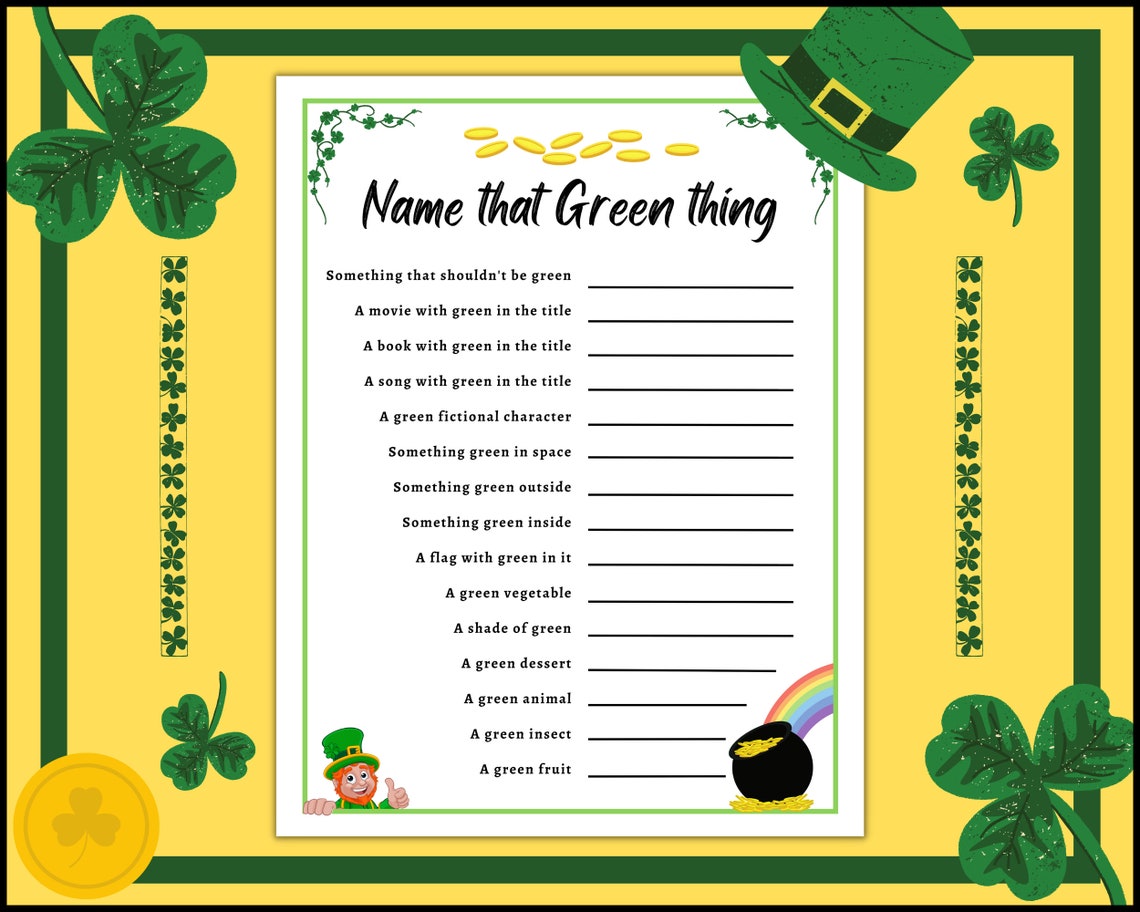 St Patricks Day All Things Green/ Trivia Game/printable St Patricks Day ...