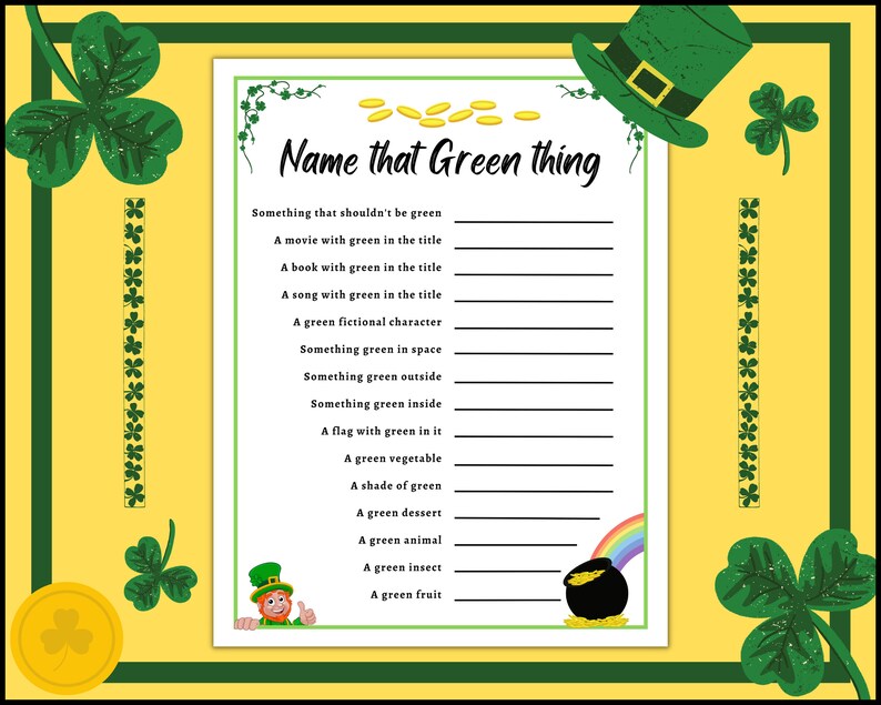 St Patricks Day All Things Green/ Trivia Game/printable St Patricks Day ...