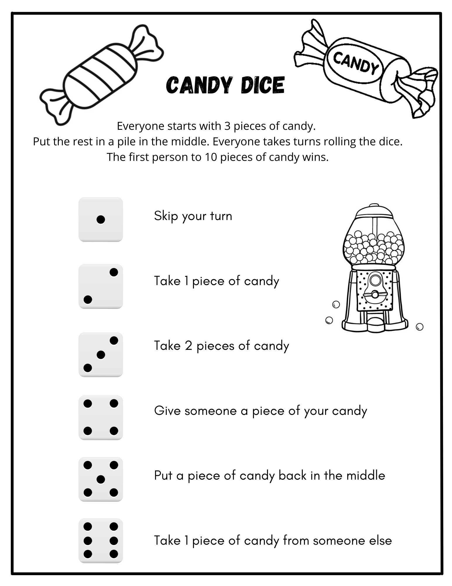 Candy Dice Game Kids Birthday Party Ideas - Etsy