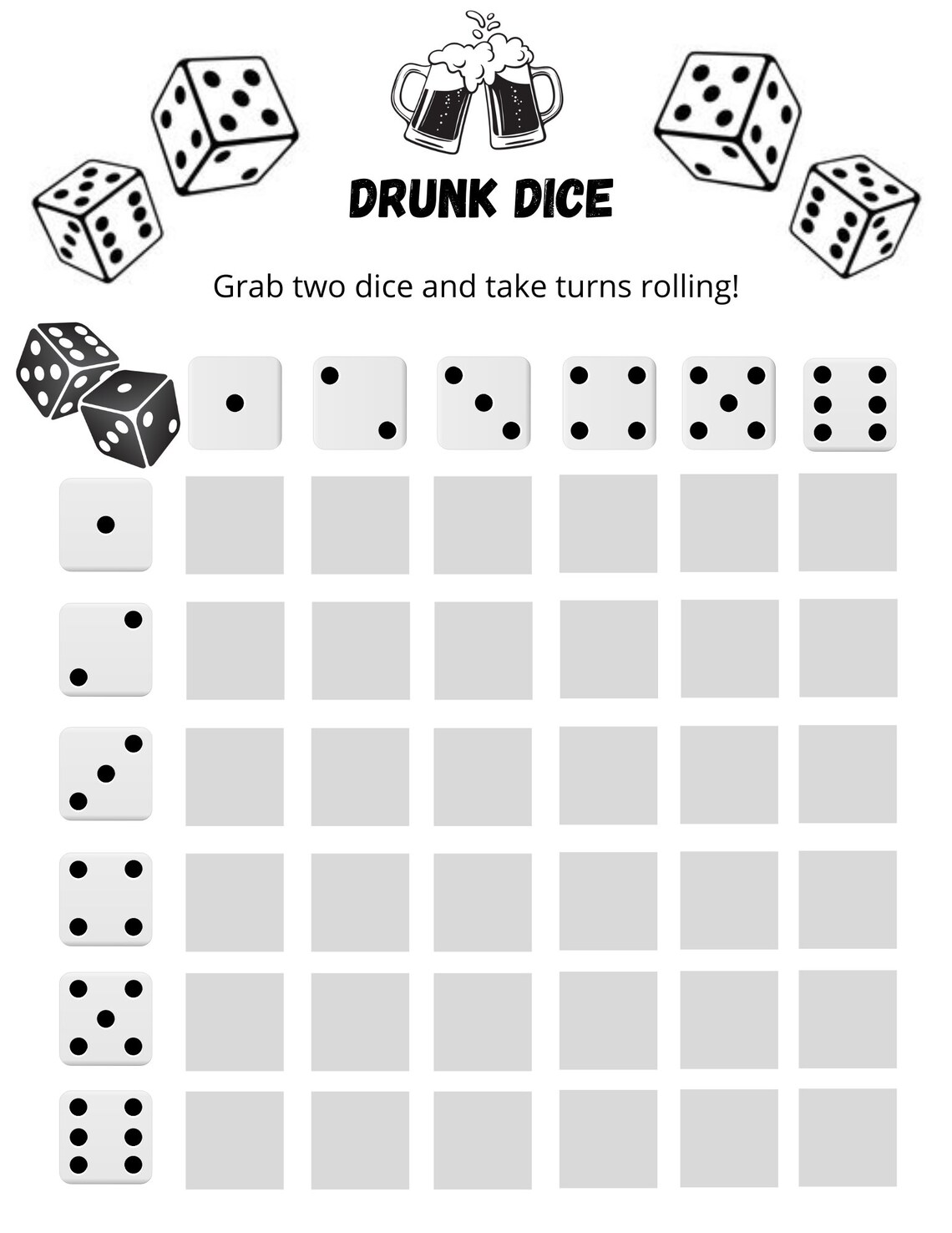 Drunk Dice Game Template for Adult Drinking Game Party - Etsy