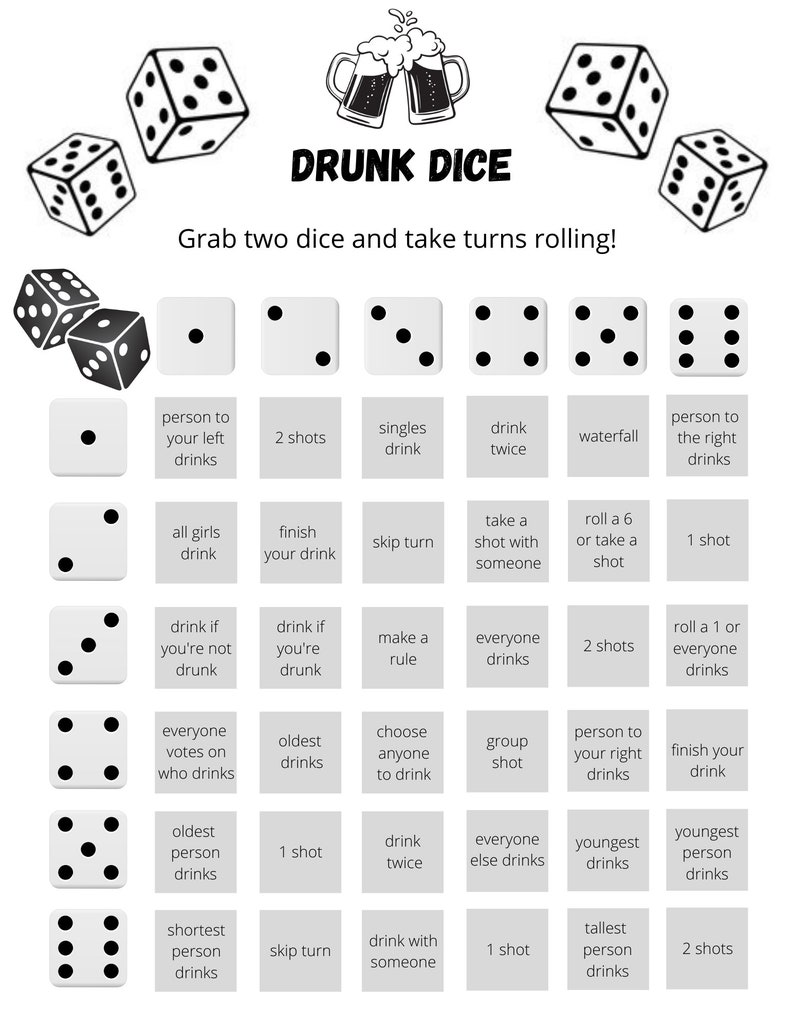 Drunk Dice Grid Drinking Game for Adult Party - Etsy