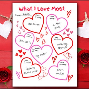 What I Love Writing Activity, Valentine's Day Printable, Journal Prompt ...