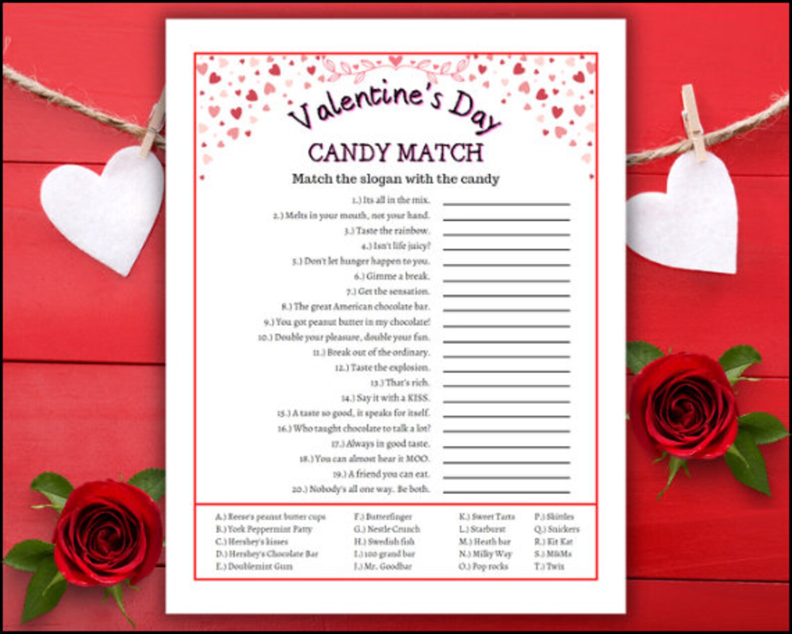 Valentines Day Candy Trivia Game, Virtual or Printable V-day Party Game ...