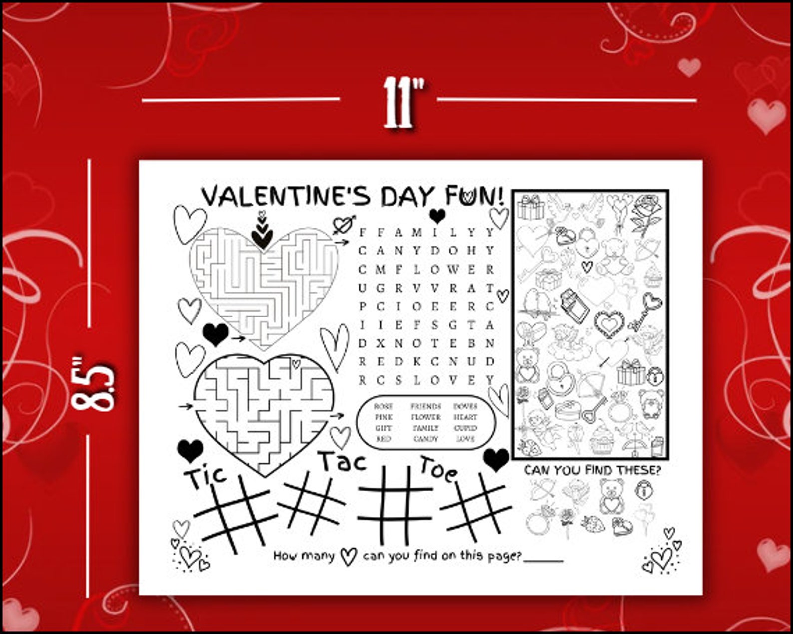 Valentine Placemat Printable, Valentine Activity for Kids, Valentine's ...