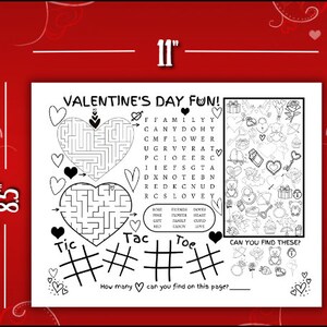 Valentine Placemat Printable, Valentine Activity for Kids, Valentine's ...