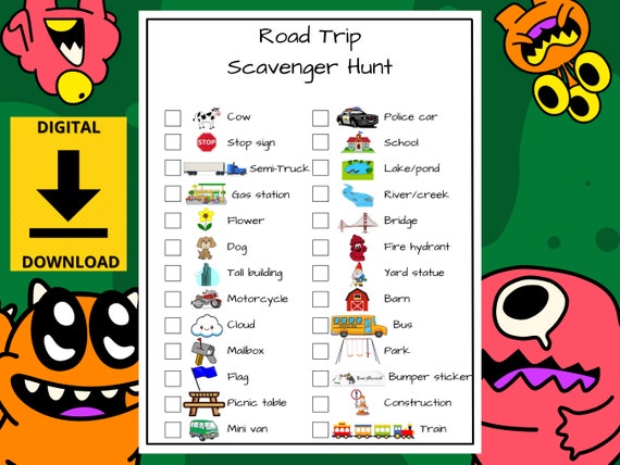 Road Trip Scavenger Hunt for Kids. Car Scavenger Hunt Activity | Etsy