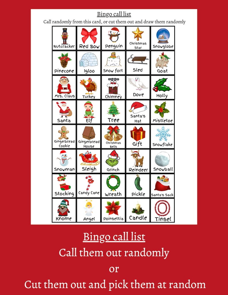 Christmas Bingo Printable Game for Kids, Family, Friends, Parties, and ...