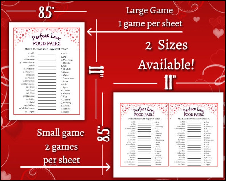 Perfect Love Food Pairs Valentine's Day Game | Valentine Printable ...