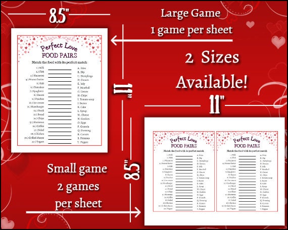 Perfect Love Food Pairs Valentine's Day Game | Valentine Printable ...