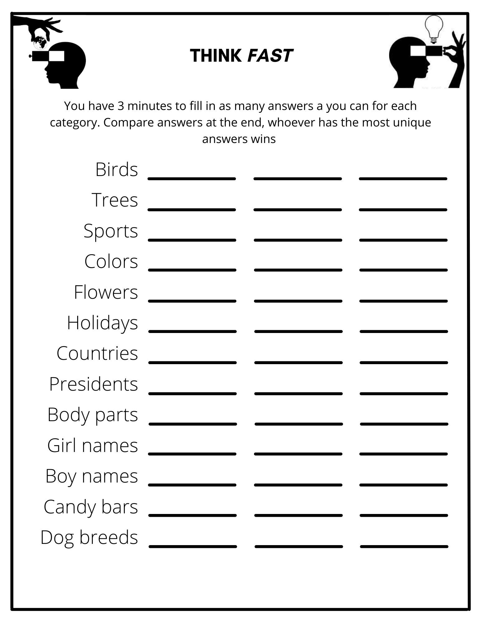 Think Fast Trivia Party Game Idea for Family Events - Etsy