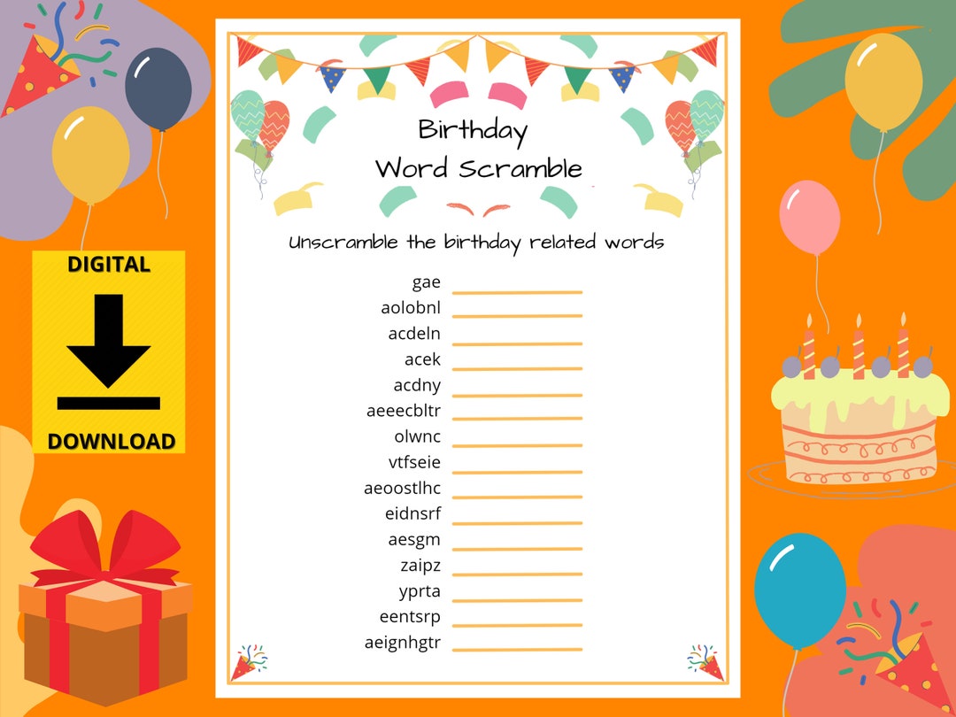 Birthday Word Scramble for Kids and Adults of All Ages. - Etsy