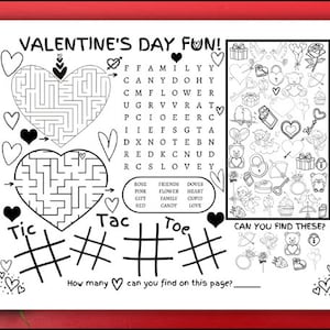Valentine Placemat Printable, Valentine Activity for Kids, Valentine's ...