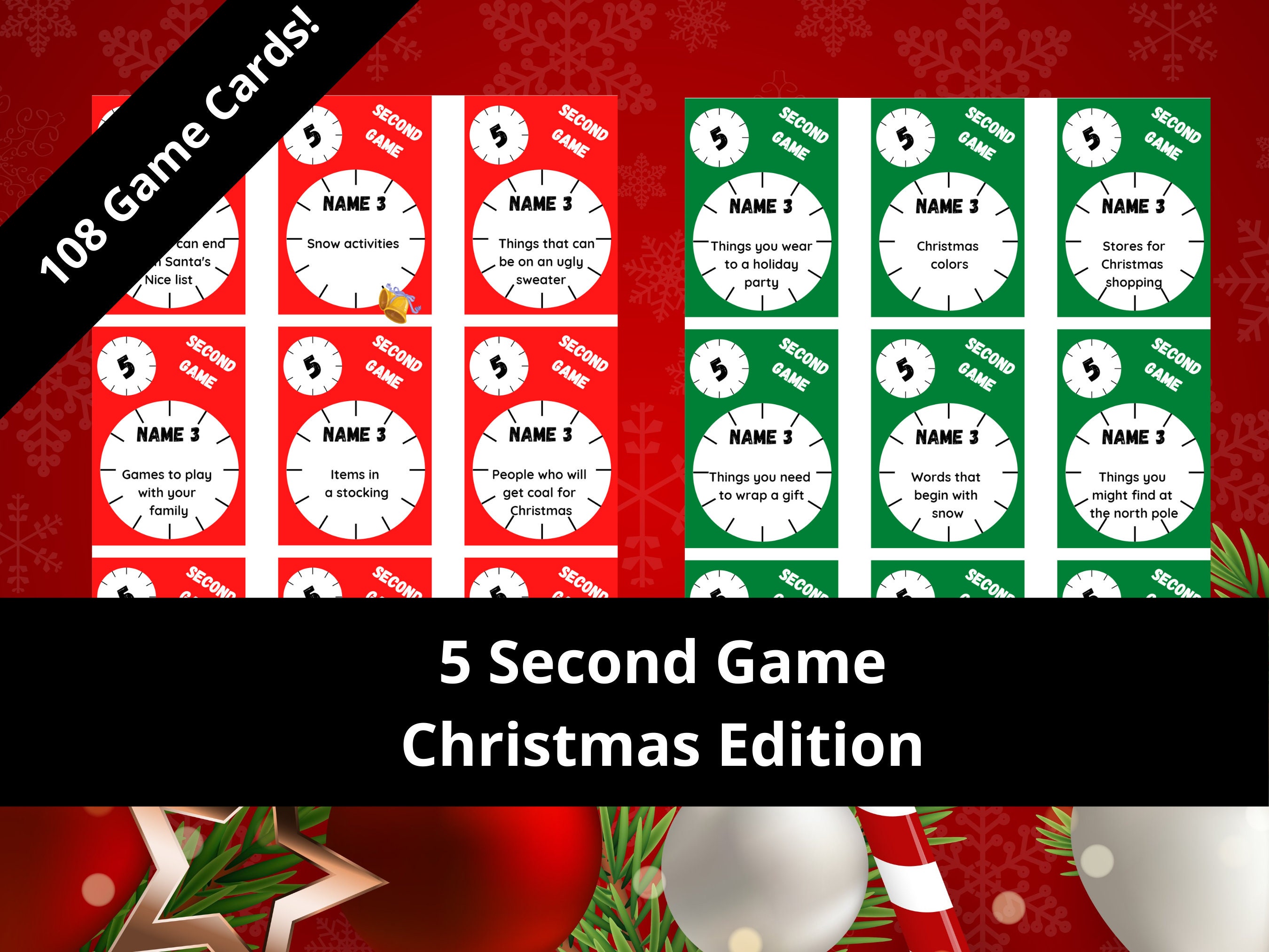 5 Second Game Christmas Party Game for Family or Work - Etsy