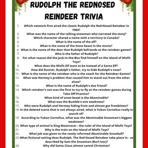 Rudolph Trivia Game! Rudolph the Rednosed Reindeer Printable Christmas ...