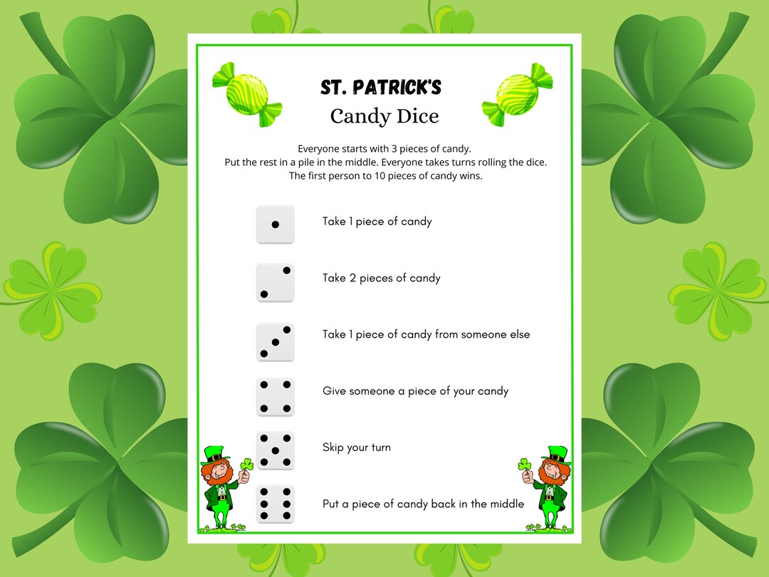 St. Patricks Day Candy Dice Game for Kids - Etsy