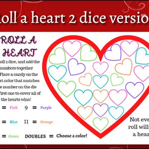Valentine's Day Kids Rollin a Heart Game Printable | Heart Candy Dice ...