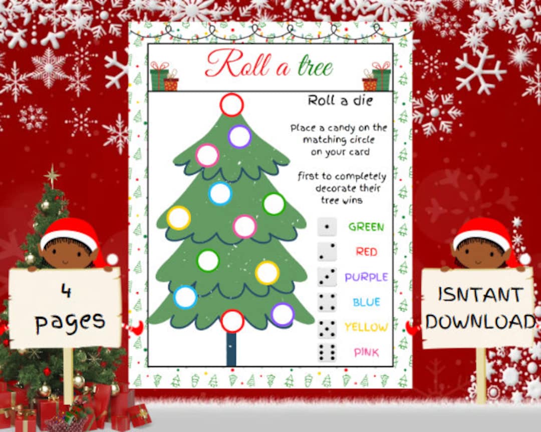 Roll A Tree Christmas Game, Printable Christmas Games, Roll A Tree Dice ...