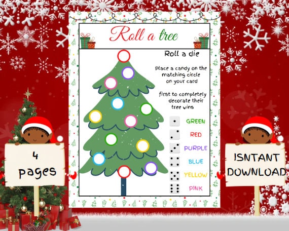 Roll A Tree Christmas Game, Printable Christmas Games, Roll A Tree Dice ...